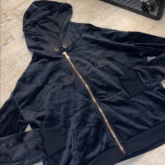 bebe | Jackets & Coats | Bebe Velour Logo Hooded Jacket Y2k | Poshmark